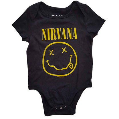 NIRVANA - YELLOW HAPPY FACE - Baby Grow Black – Spiral USA