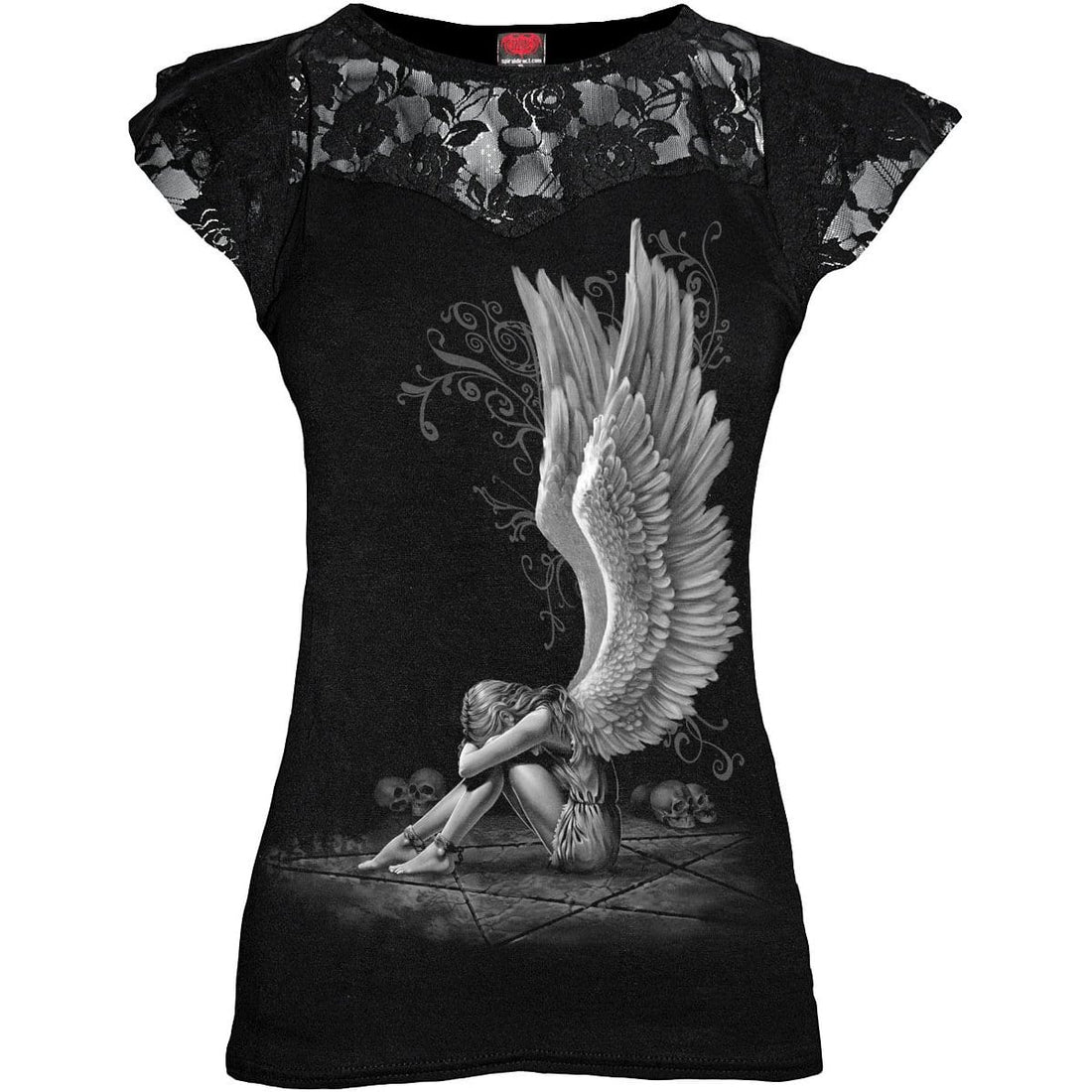 ENSLAVED ANGEL - Lace Layered Cap Sleeve Top Black – Spiral USA